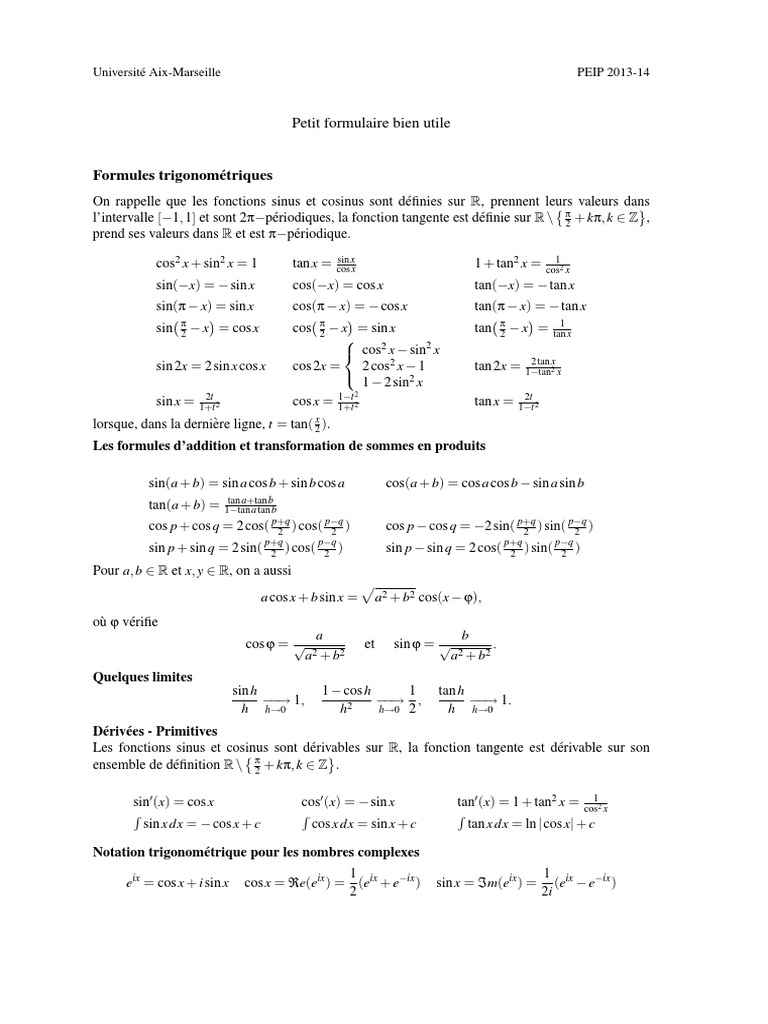Formulaire de Trigonométrie Complet | PDF | Fonction trigonométrique ...