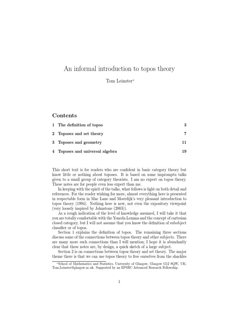 An Informal Introduction To Topos Theory | PDF | Set (Mathematics) | Geometry