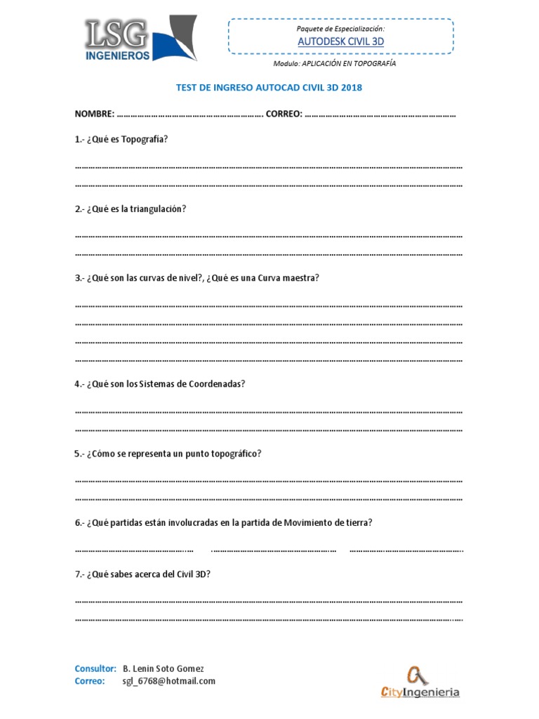 1.1. - Test Del Curso - AutoCAD Civil 3D - LSG 2021 | PDF | Cad ...