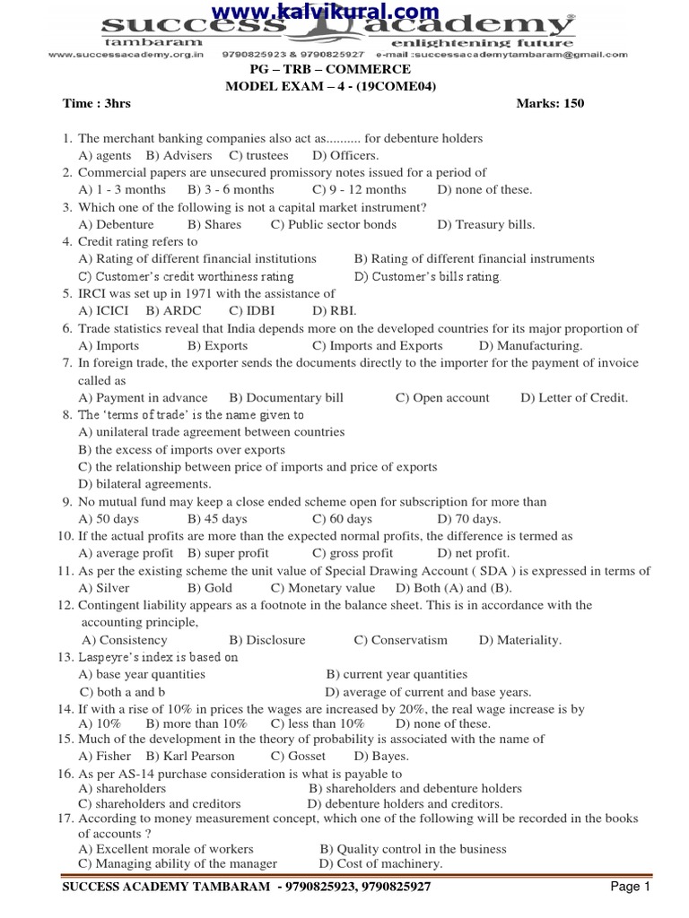 Commerece Question Paper - Kalvikural | PDF | Business | Economies