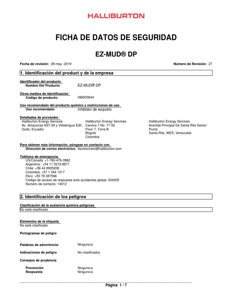 EZ MUD DP Sds | Descargar gratis PDF | Agua | Toxicidad