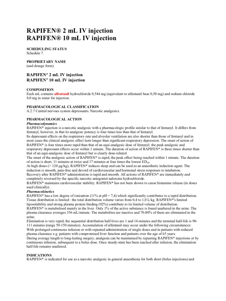 RAPIFEN-alfentanil | Dose (Biochemistry) | Anesthesia