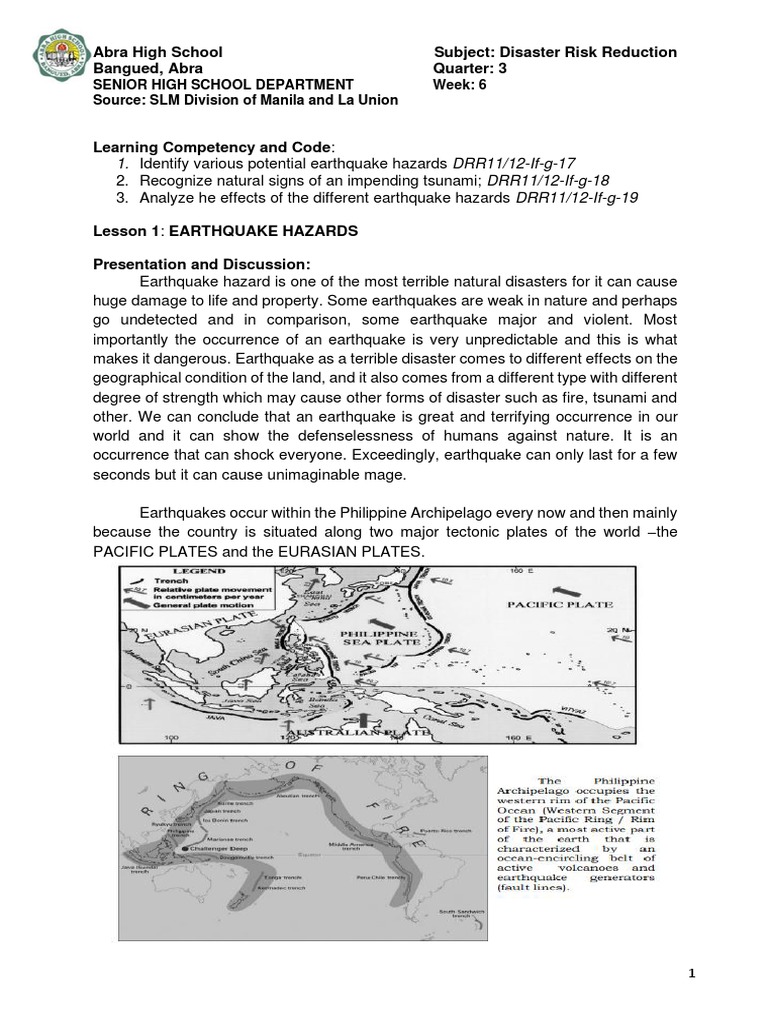 DRR Quarter 3 Week 6 | PDF | Tsunami | Earthquakes