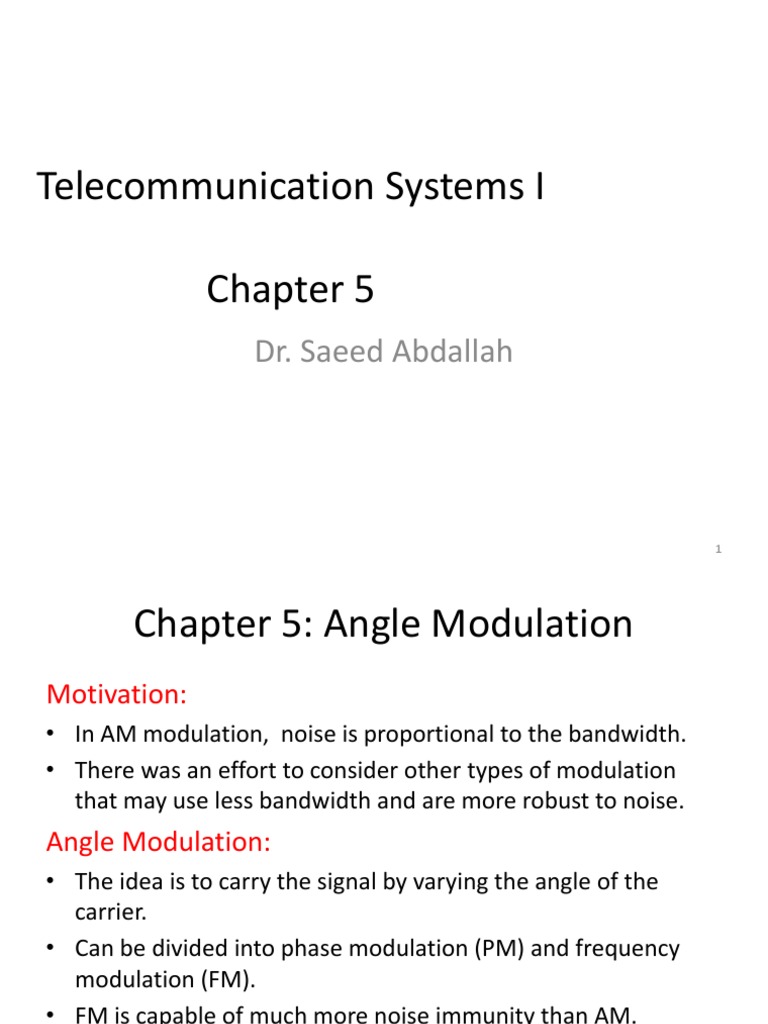 Chapter 5 Angle Modulation Fall 2020 Pdf Frequency Modulation