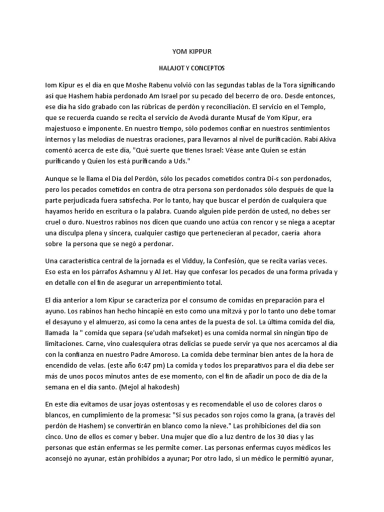 YOM KIPPUR-Spanish Halajot | PDF | Yom Kippur | Rápido
