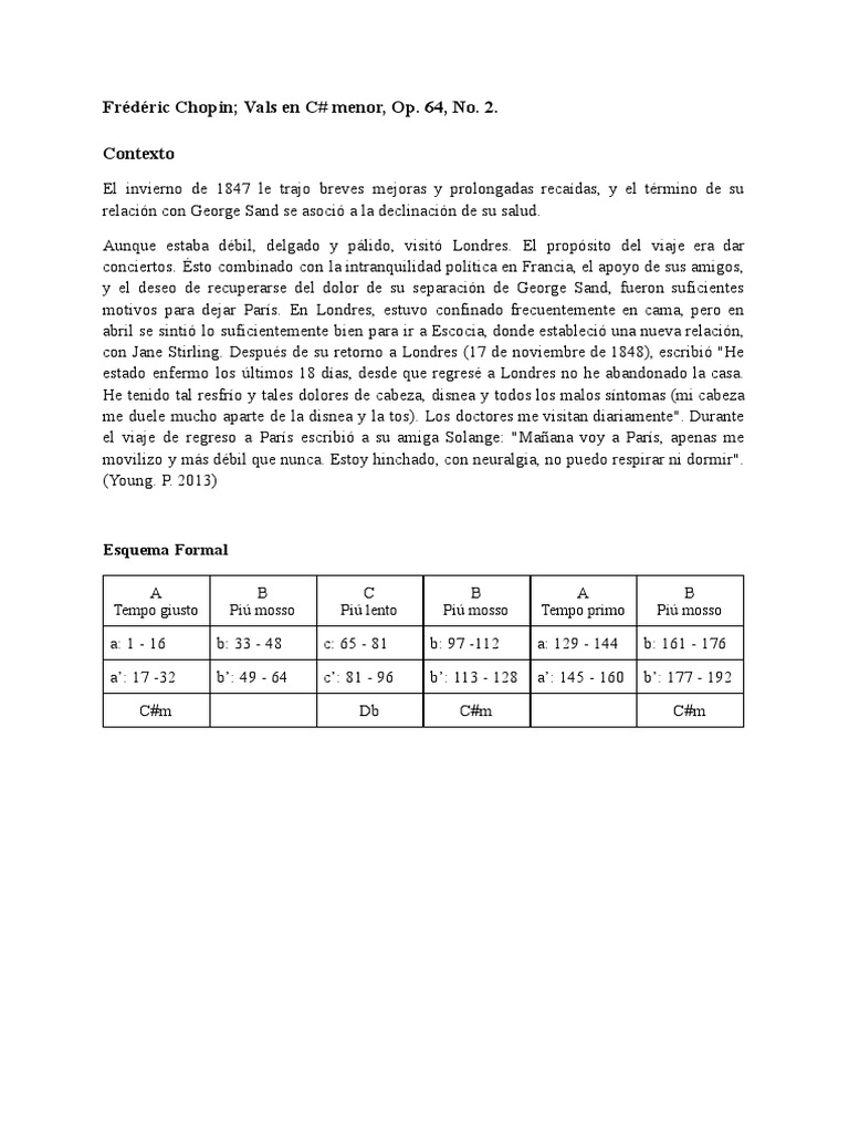 Chopin - Vals No. 2, Op. 64, Análisis | PDF | Federico Chopin | Composiciones Musicales