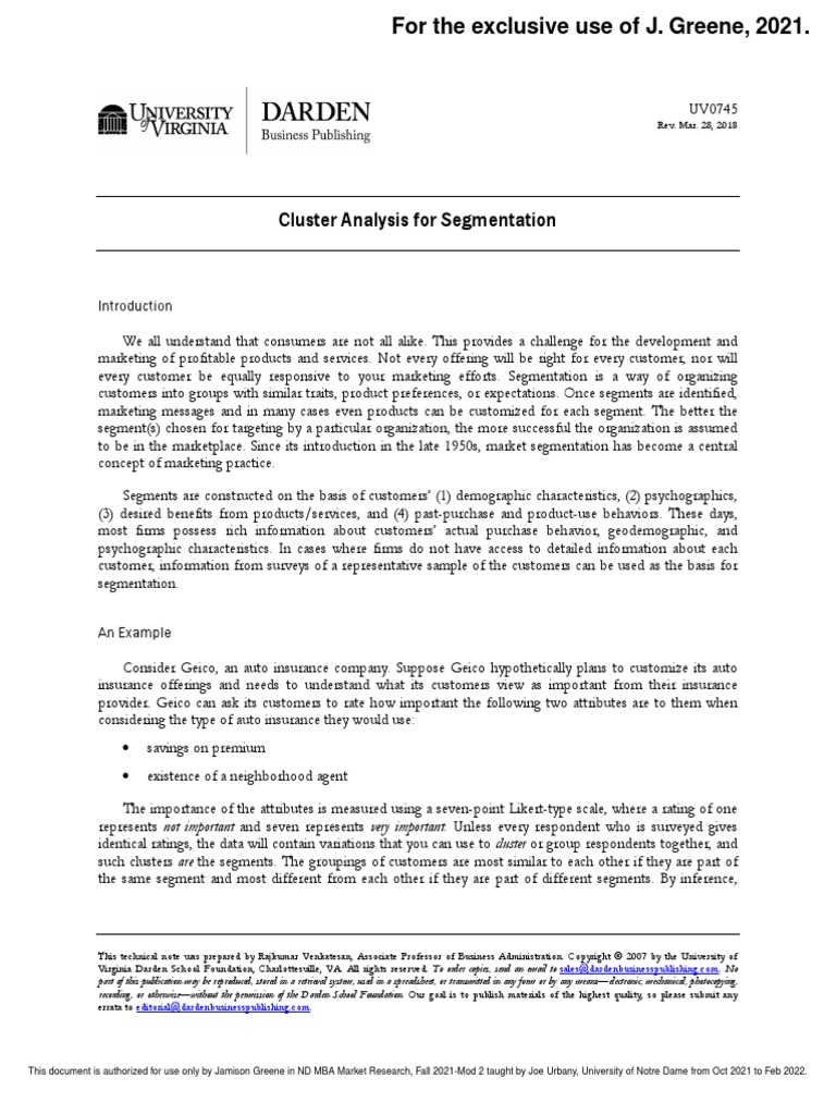 Cluster Analysis For Segmentation | PDF | Cluster Analysis | Market ...