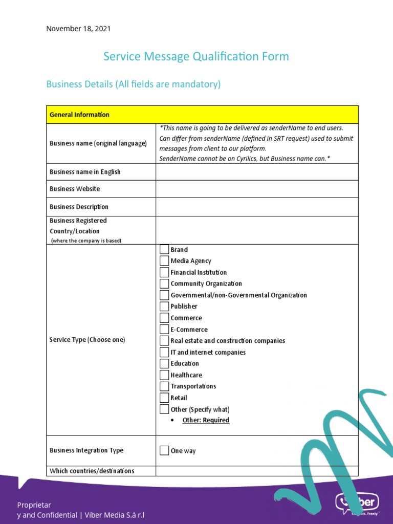 Yellow SQF - Service Qualification Form - Viber | PDF | Computing ...