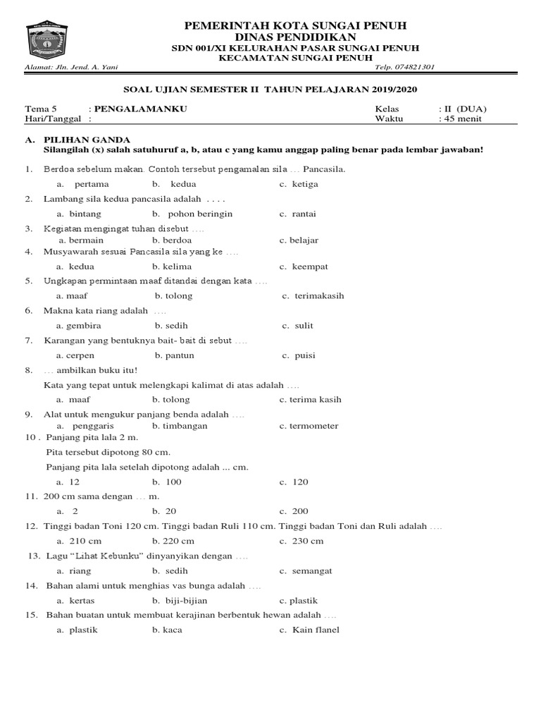 Soal Ujian TEMA 5 SD Kelas 2 | PDF