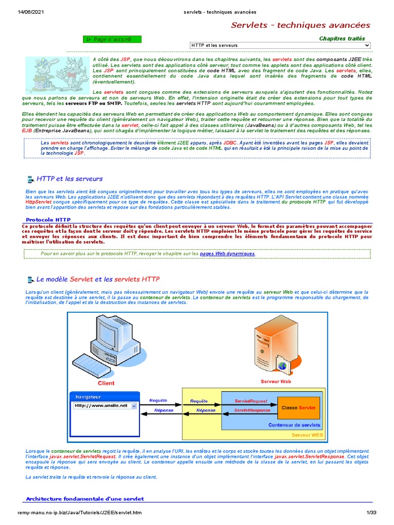 Techniques avancées des servlets J2EE | PDF | Internet | Internet et Web