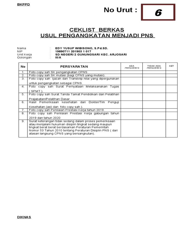 Ceklist Berkas Pemberkasan | PDF