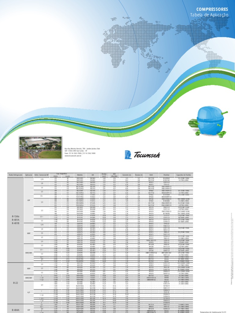 Table of Application for Compressors: Specifications and Technical ...