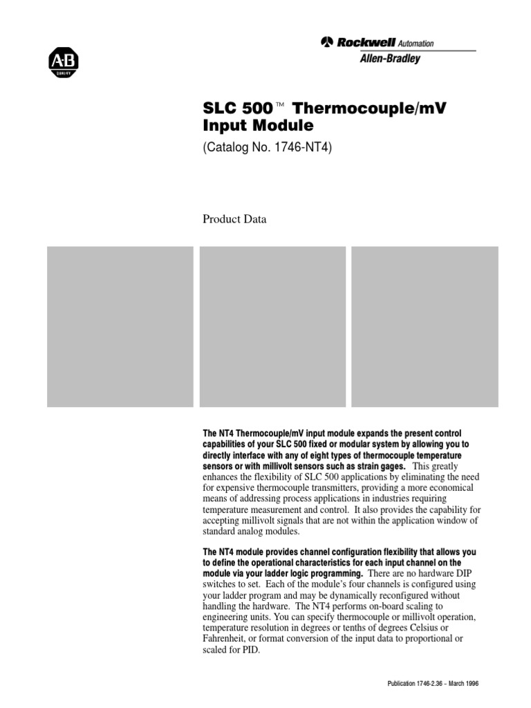 SLC 500t Thermocouple/mV Input Module: (Catalog No. 1746-NT4) | PDF ...