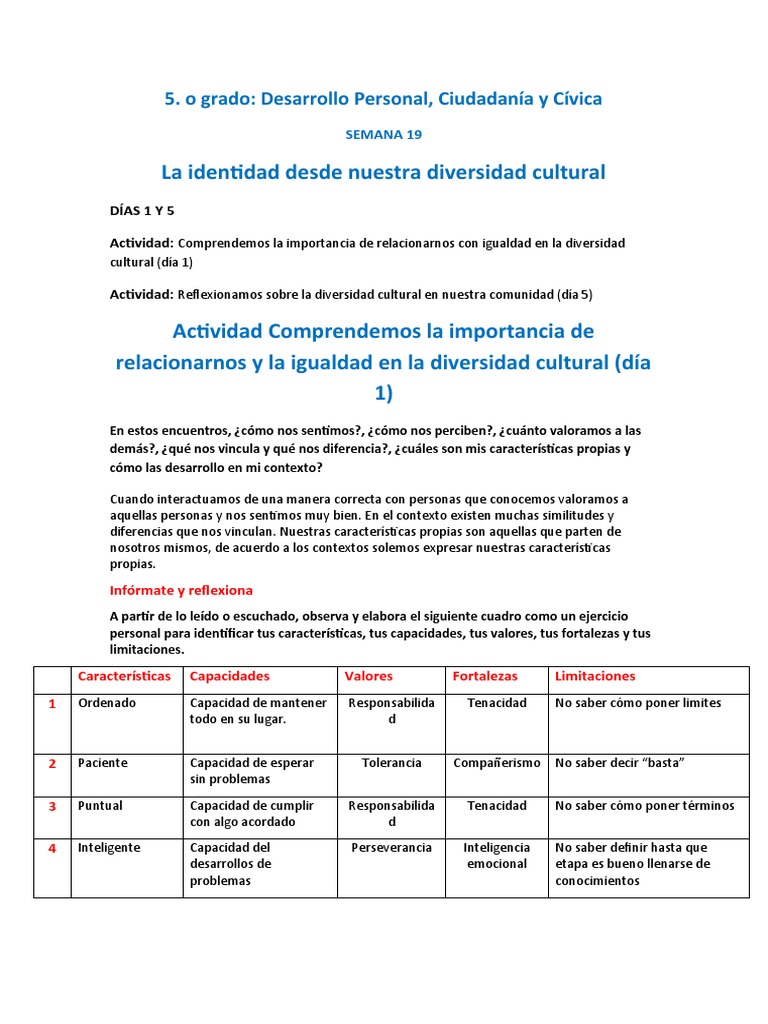La Identidad Desde Nuestra Diversidad Cultural: 5. o Grado: Desarrollo ...