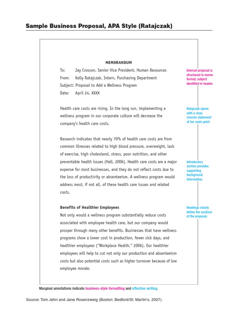 Sample Business Proposal, APA Style (Ratajczak) : Memorandum | PDF ...