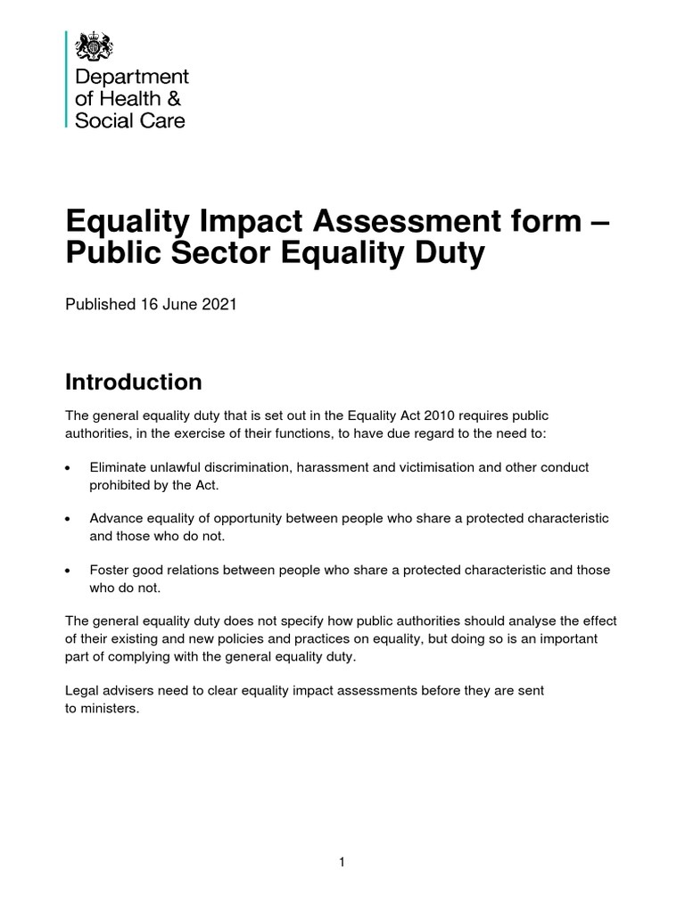 Equality Impact Assessment Form - Public Sector Equality Duty | PDF | Disability | Social Work