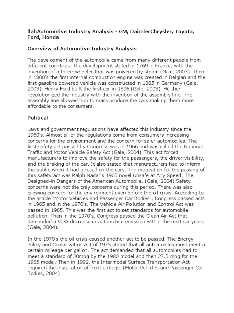 Automotive Industry Analysis | PDF | Daimler Ag | Toyota