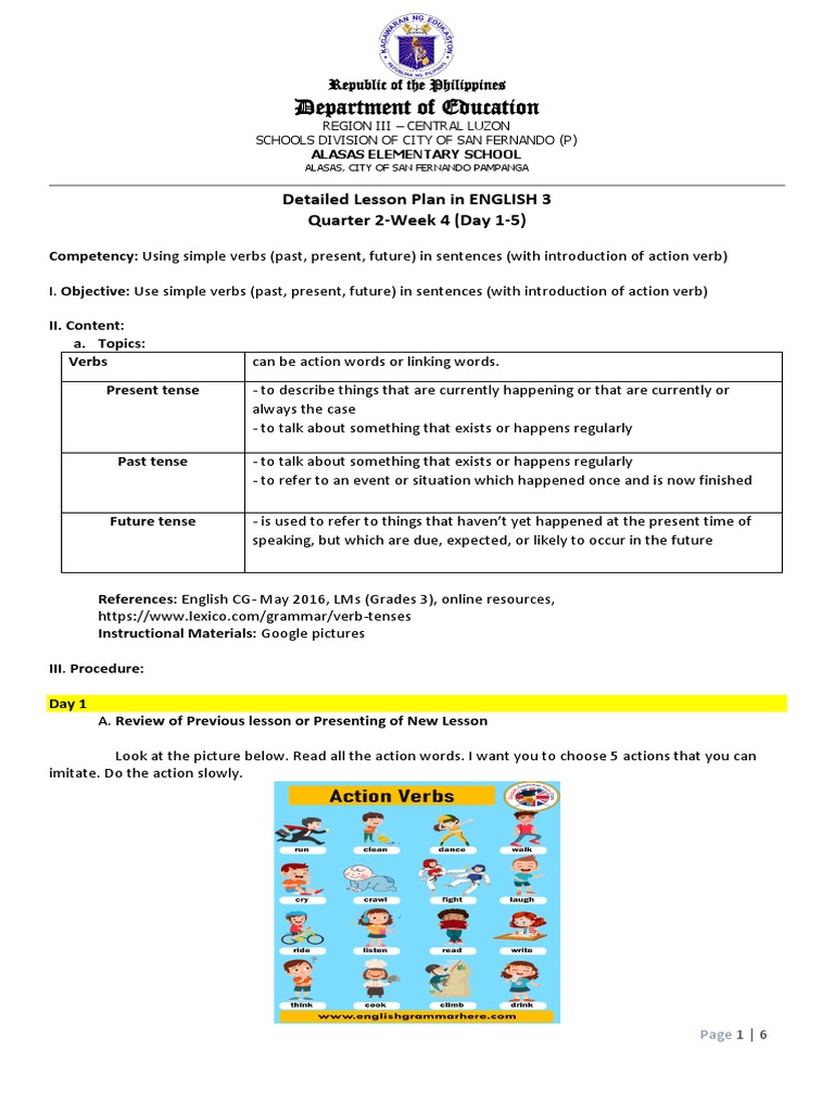 Grade 3 Verb Tenses Lesson Plan | PDF | Verb | Grammatical Tense