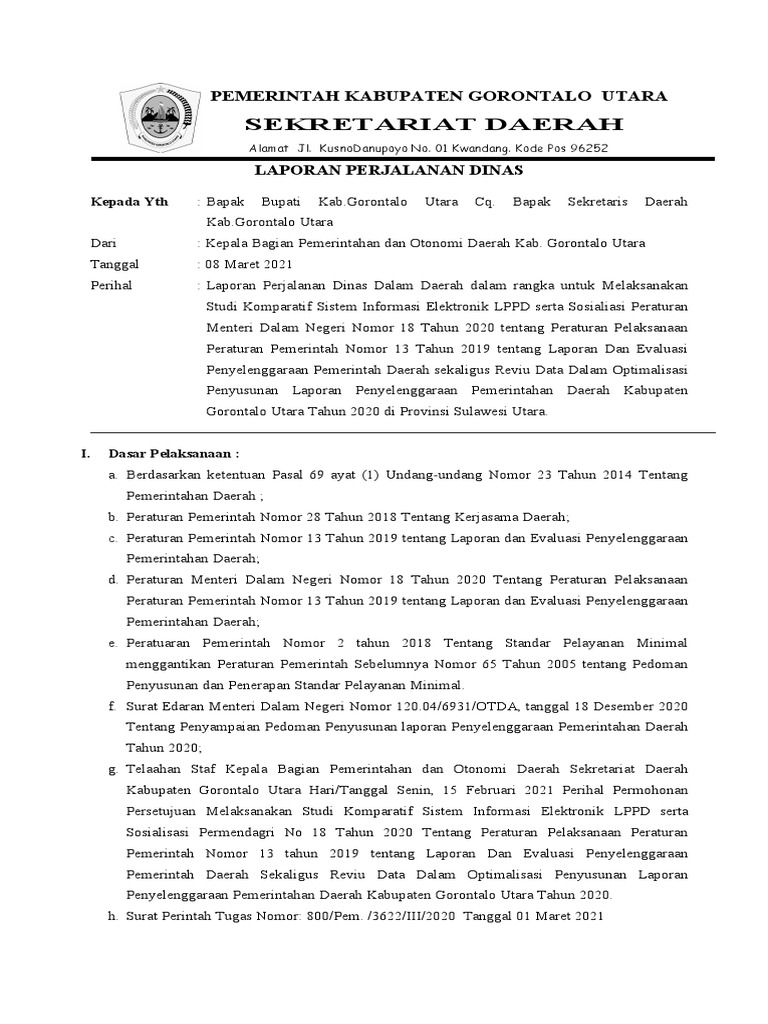 Contoh LAPORAN PERJALANAN DINAS | PDF