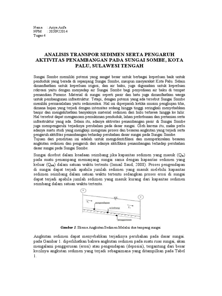 Ariya Arifa 2020922014 Tugas 4 Sedimen Transport | PDF | Metode & Bahan Ajar