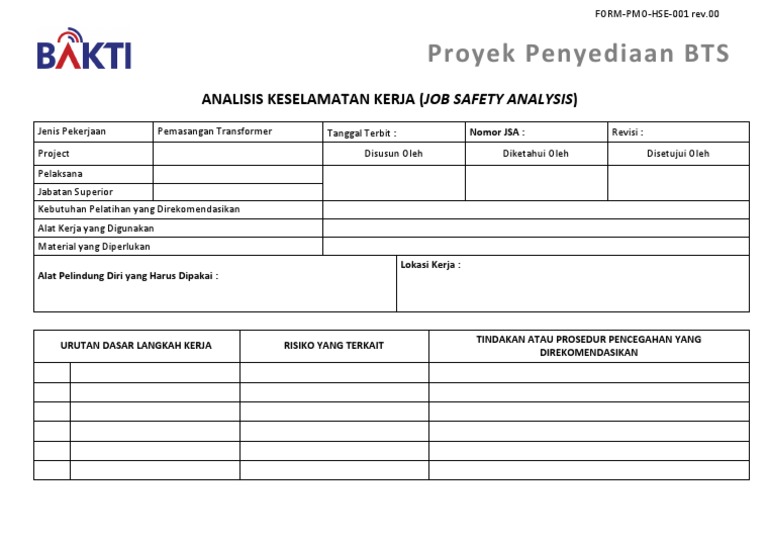 Form-Pmo-Hse-001 Rev.01 Form Jsa Bakti | PDF