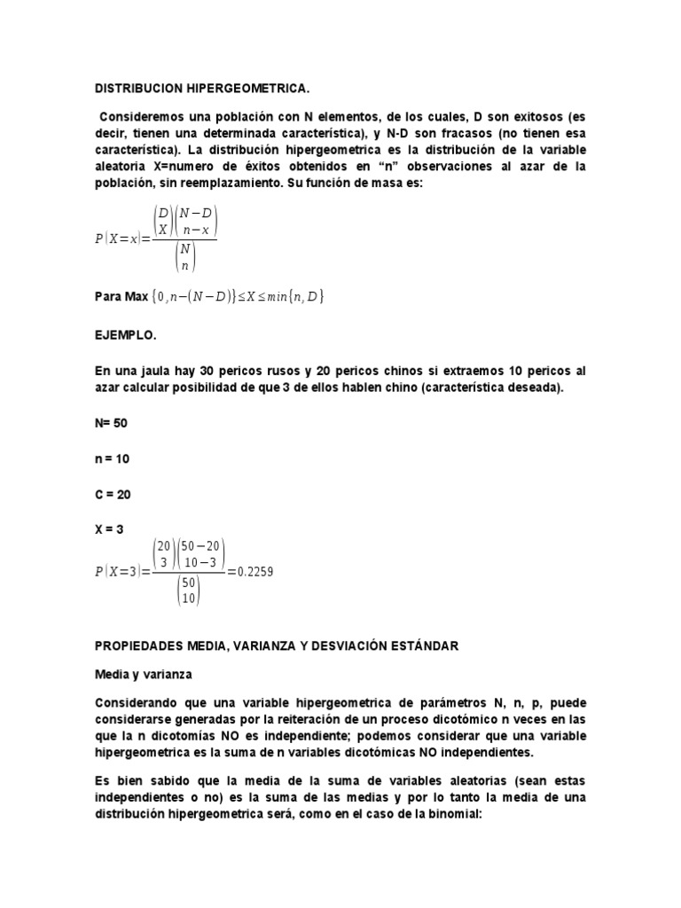 Distribucion Hipergeometrica | PDF | Diferencia | Probabilidad