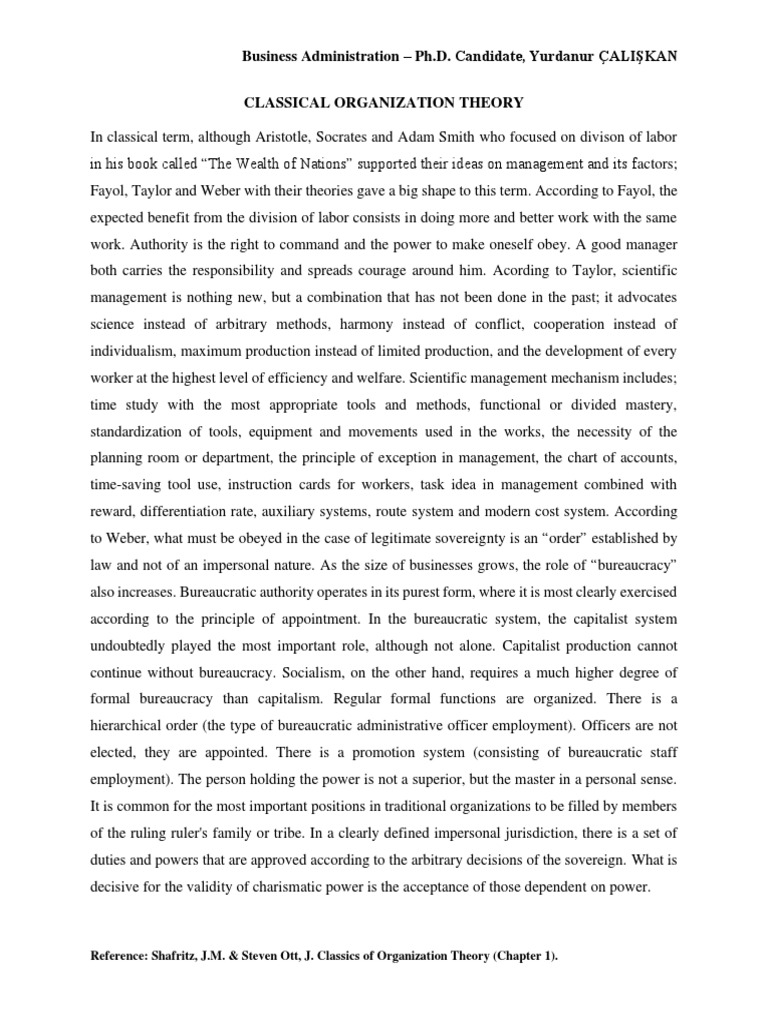 Classical Organization Theory Overview | PDF | Bureaucracy ...