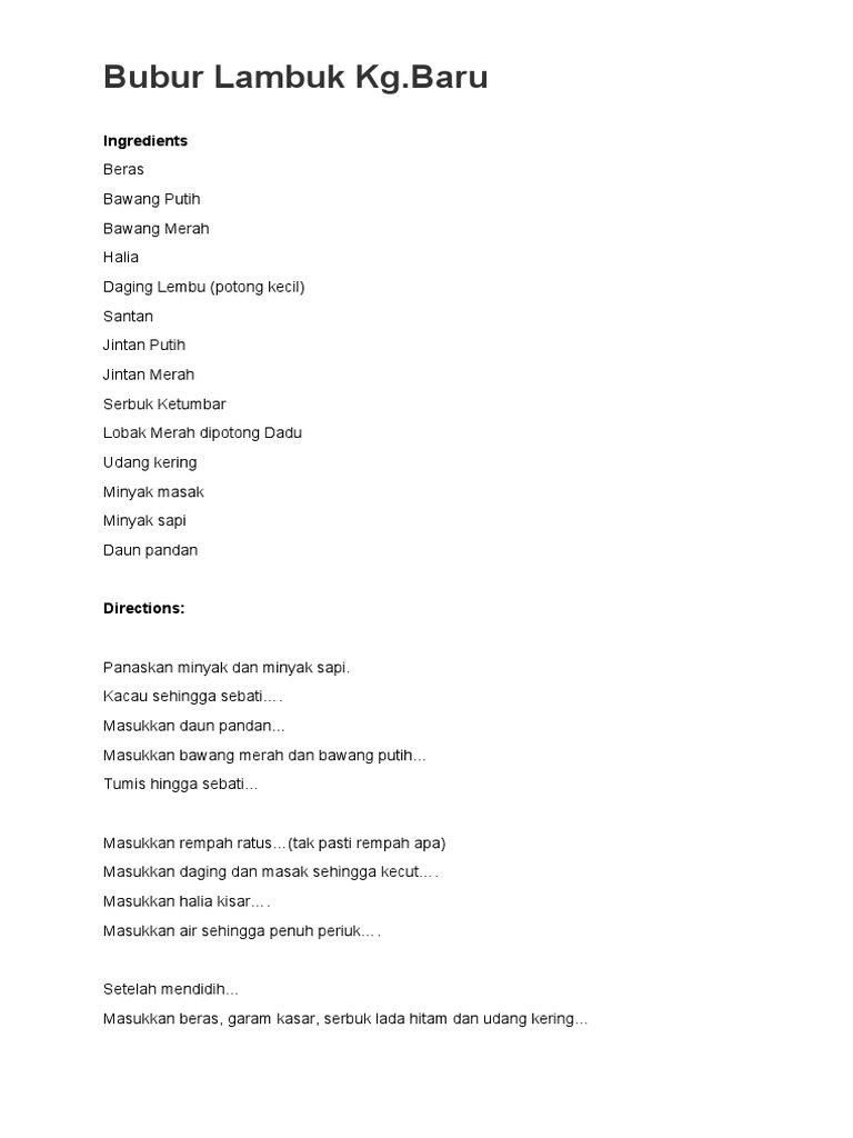 Bubur Lambuk KG - Baru | PDF