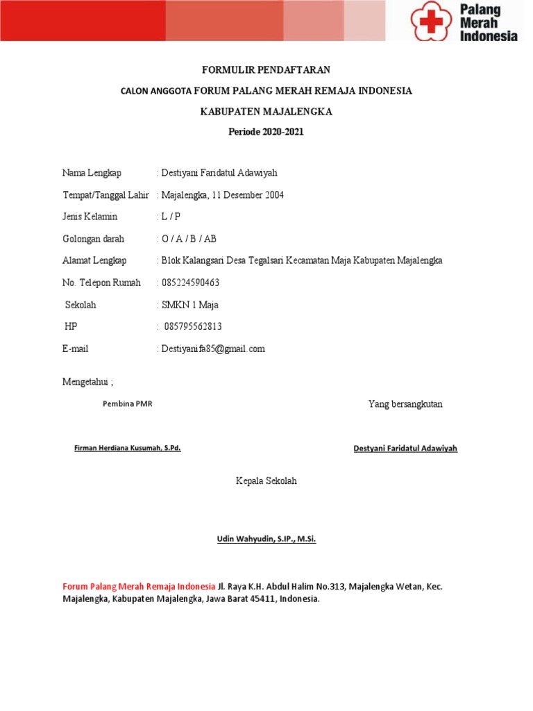 Formulir Pendaftaran Anggota Forpis 2020-2021 | PDF