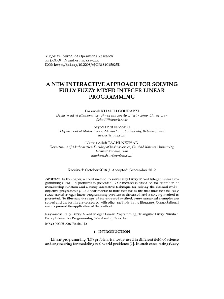 A New Interactive Approach For Solving Fully Fuzzy | PDF | Linear Programming | Mathematical ...