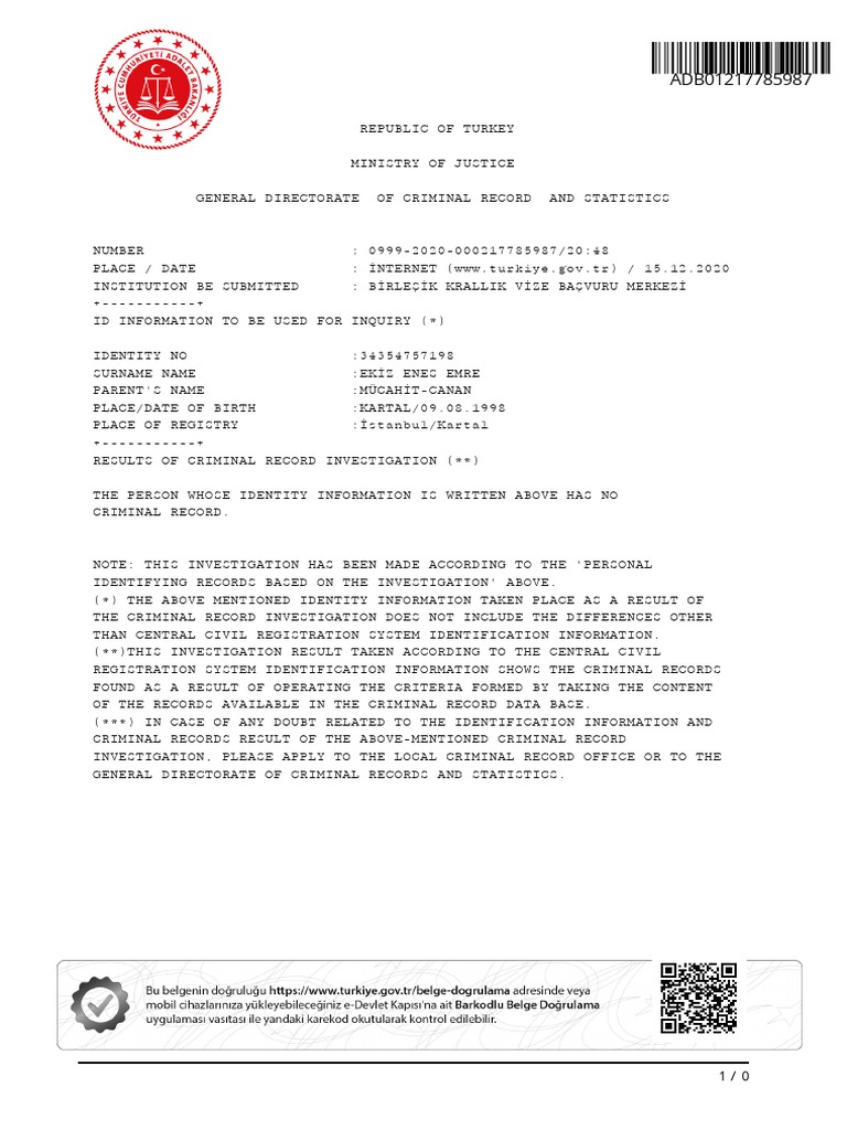 Criminal Record Certificate | PDF