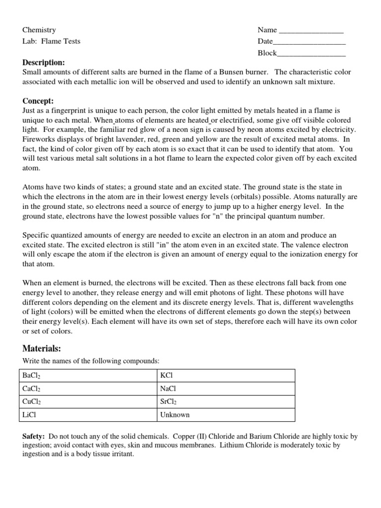 Lab Flame Tests | Download Free PDF | Atoms | Energy Level