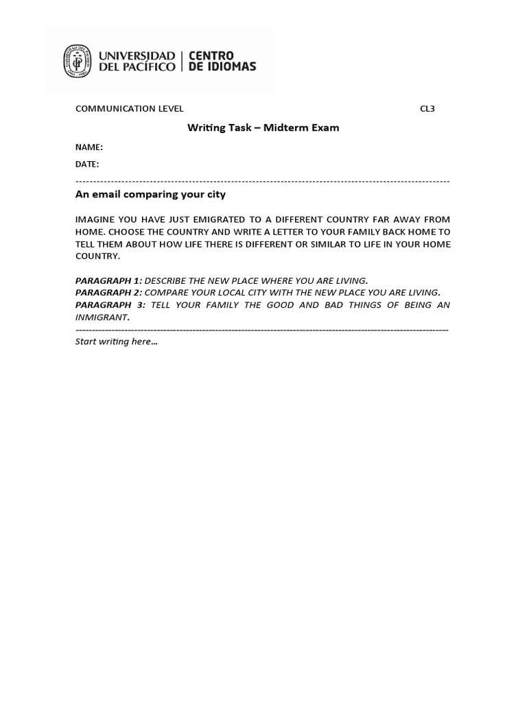 Writing Task - Midterm Exam: Name: Date | PDF