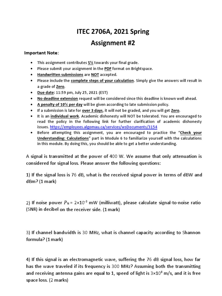 ITEC 2706A, 2021 Spring Assignment #2: Important Note | PDF
