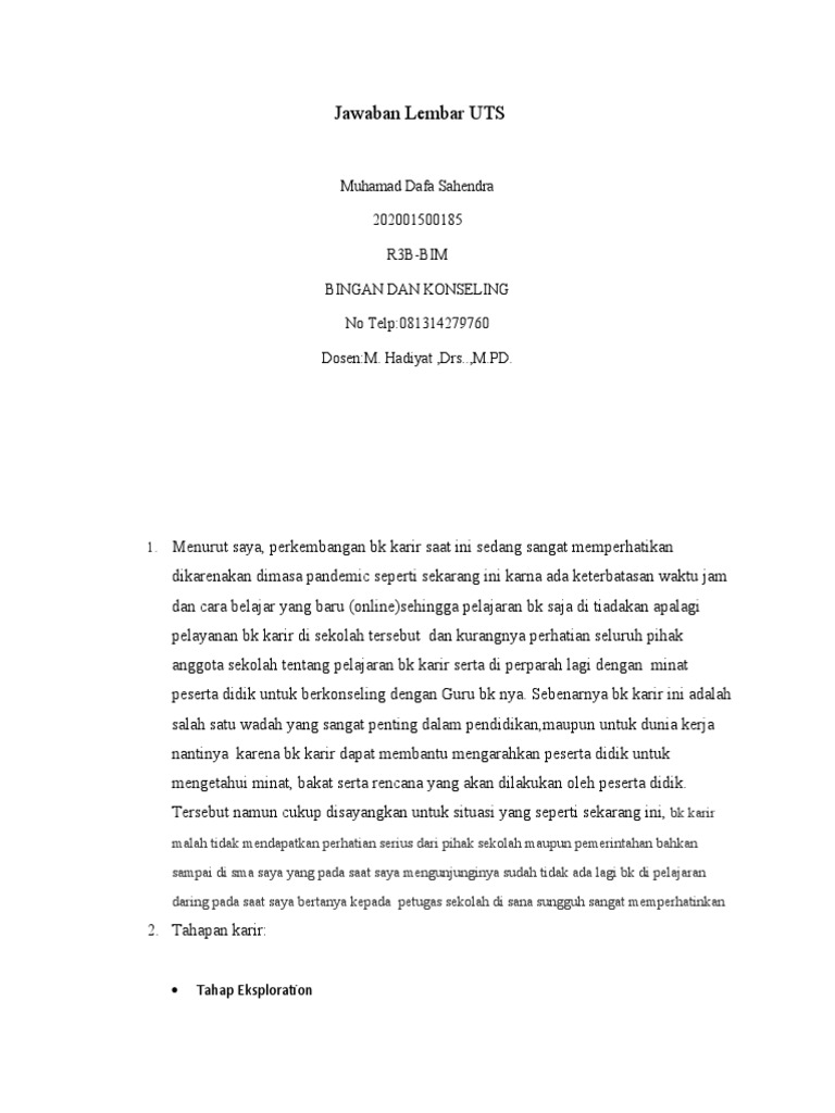 Contoh Soal Dan Jawaban BK Karir | PDF