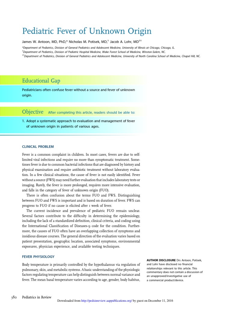 Pediatric Fever of Unknown Origin Pediatrics in Reviw 2015 | PDF ...