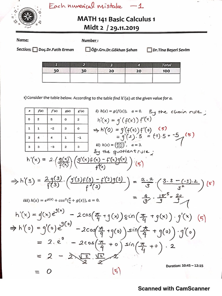 Math 141 Midterm 2 Solution Key | PDF