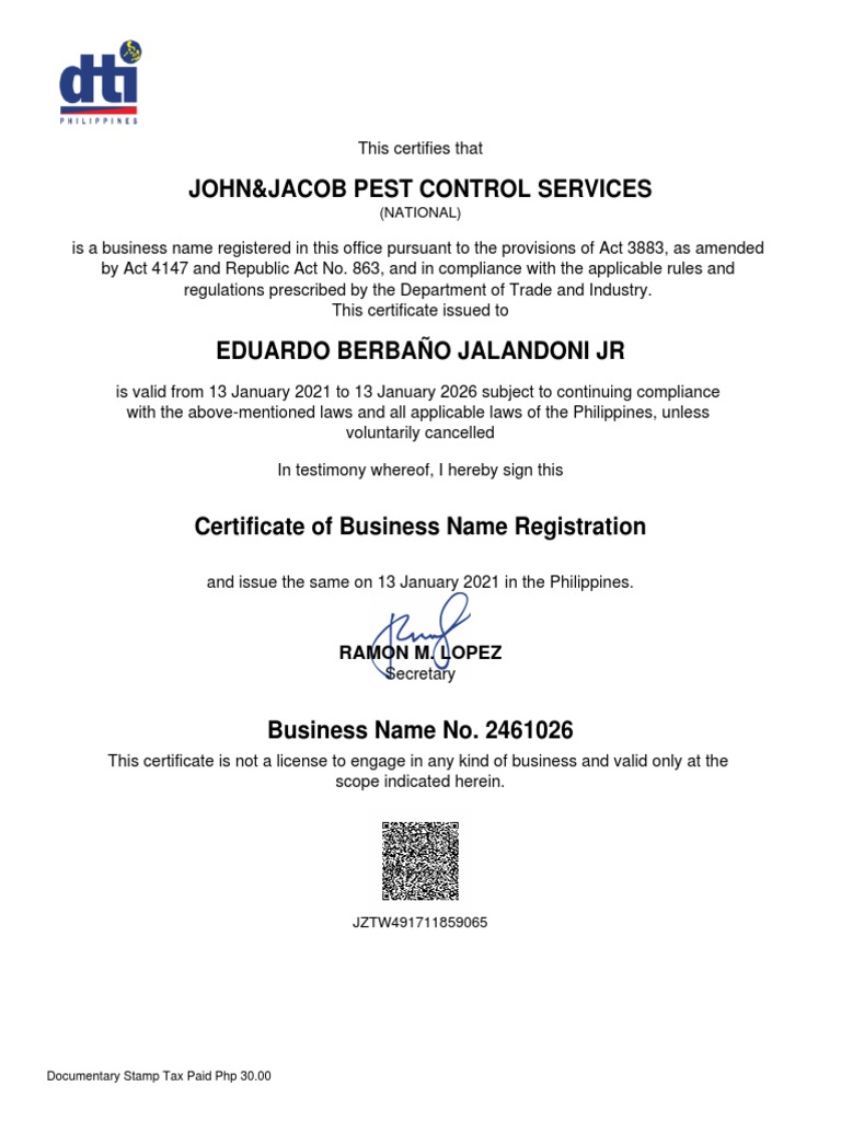 John & Jacob Pest Control Services Makati | PDF