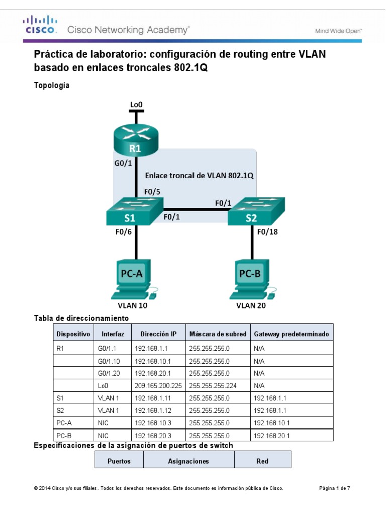 Solucion5.1.3.7 Lab - Configuring 802.1Q Trunk-Based Inter-VLAN Routing | PDF | Enrutador ...