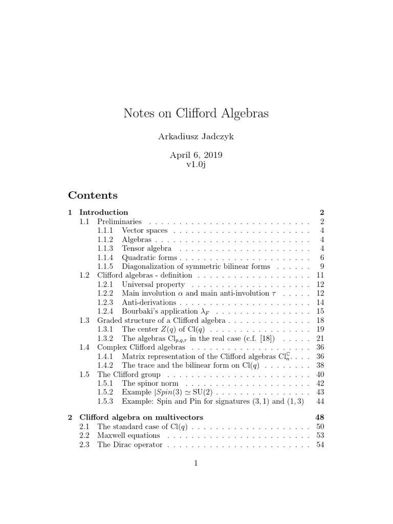 Notes On Clifford Algebras | Download Free PDF | Basis (Linear Algebra ...