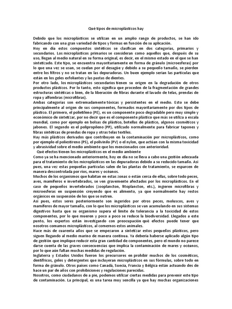 Tipos de microplásticos y su impacto | PDF | El plastico