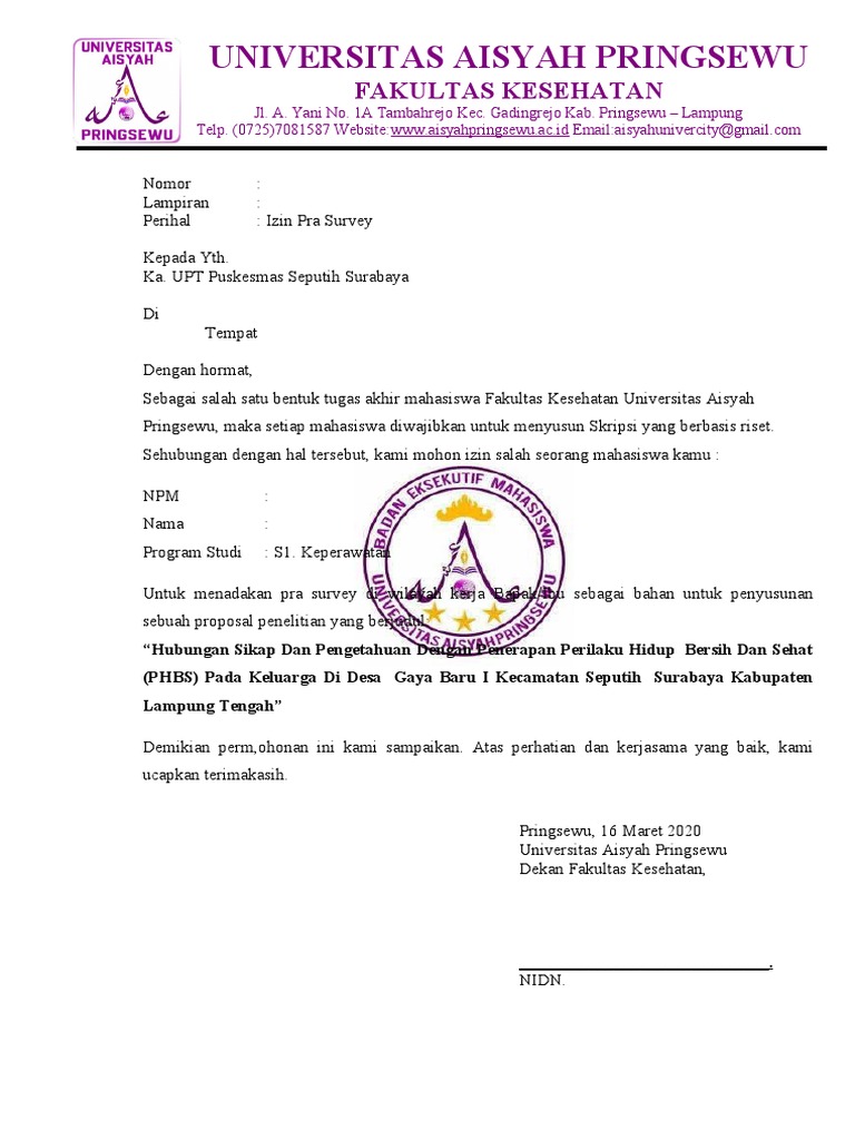 Surat Izin Pra Survey | PDF