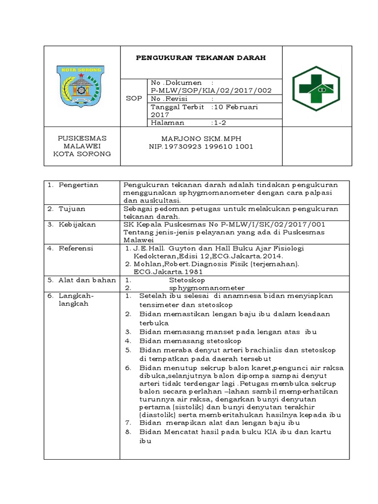 Sop Pengukuran Tekanan Darah | PDF