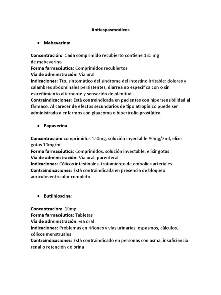 Antiespasmodicos | PDF | Síndrome del intestino irritable ...