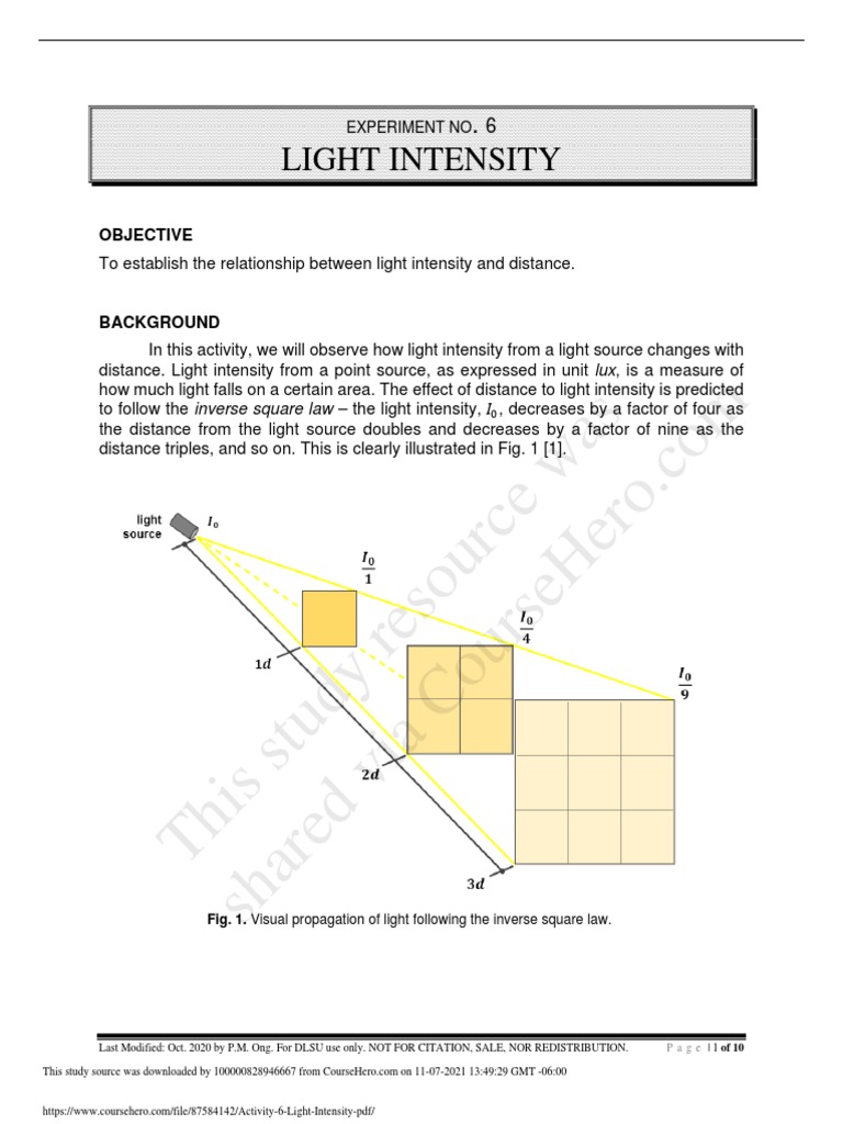 Light Intensity vs. Distance Experiment | PDF | Science & Mathematics