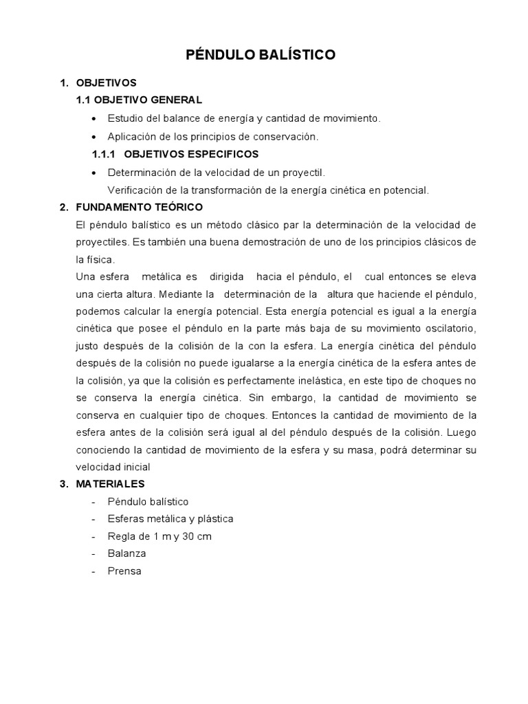 Pendulo Balistico | PDF | Masa | Impulso