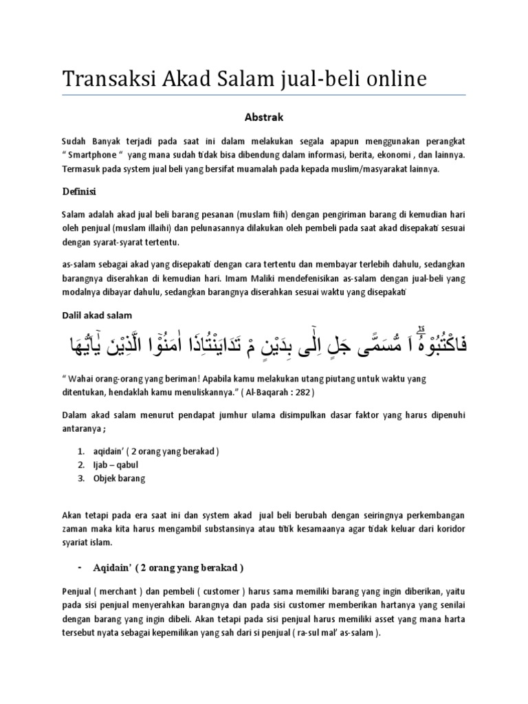 Transaksi Akad Salam Jual Beli Online | PDF