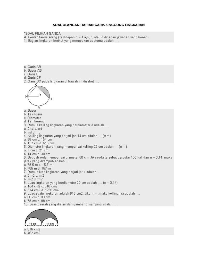 Soal Ulangan Harian Garis Singgung Lingkaran | PDF | Metode & Bahan Ajar