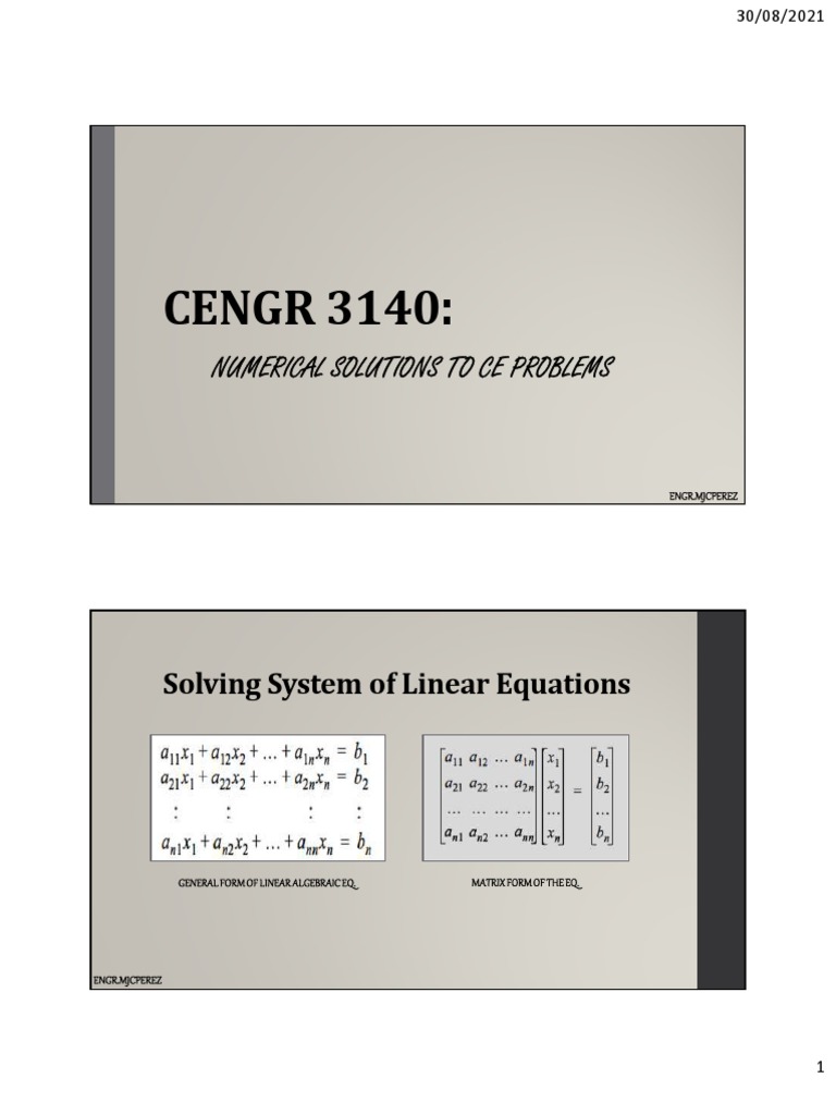 CENGR 3140:: Numerical Solutions To Ce Problems | PDF | Equations ...