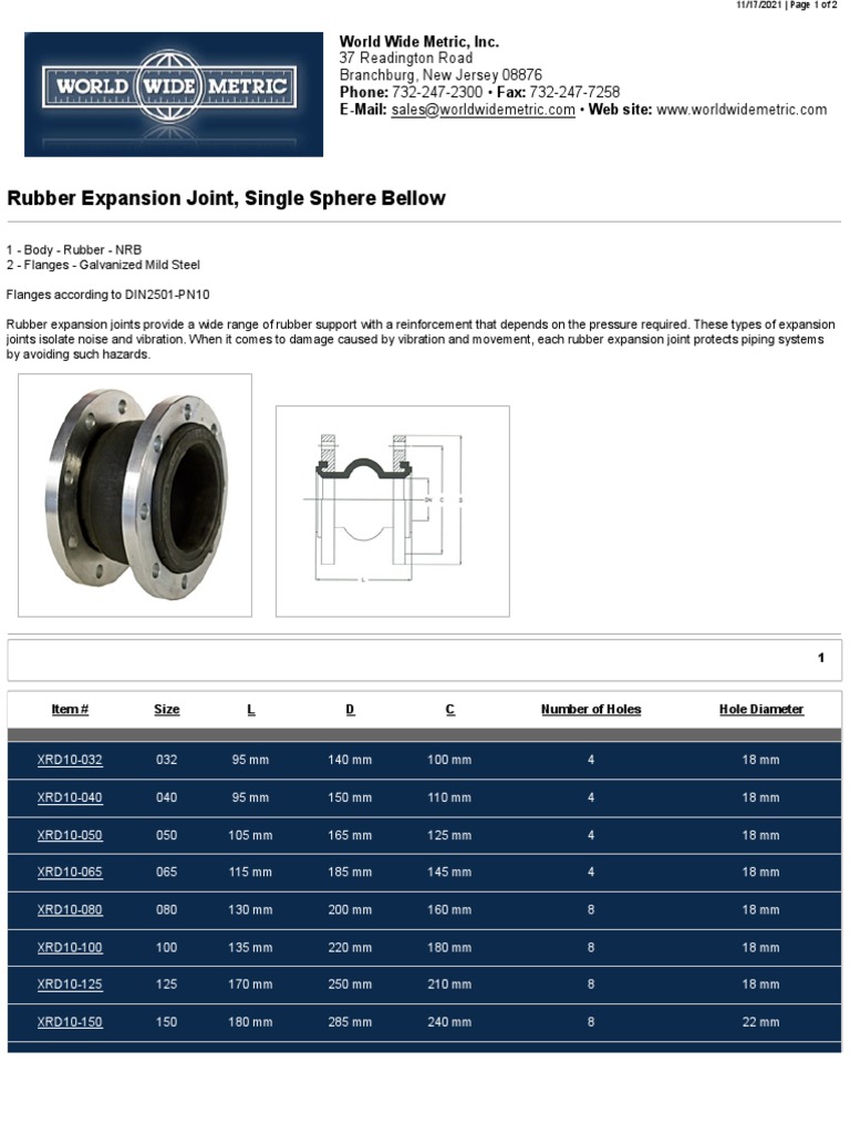 Rubber Expansion Joint, Single Sphere Bellow: 37 Readington Road ...